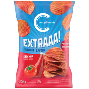 Compliments Extraaa Ketchup Flavor Ridged Potato Chips, 200g/7.1 oz.,