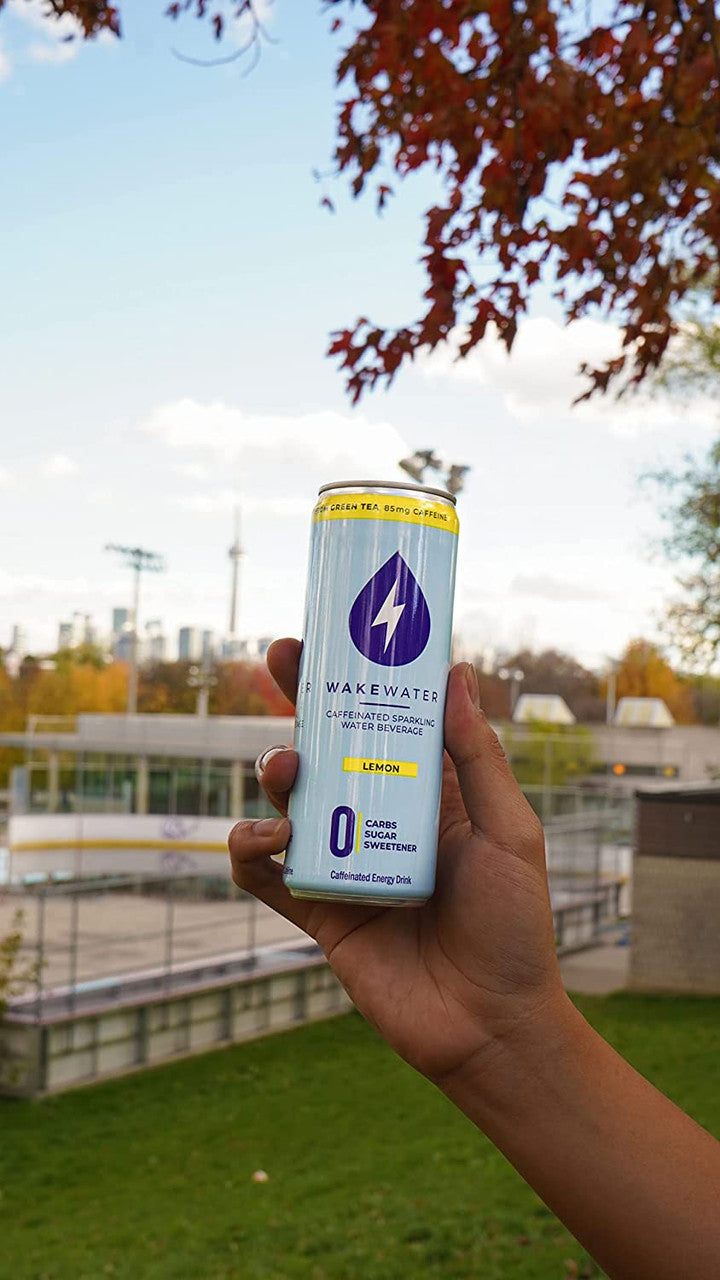 Wakewater Caffeinated Sparkling Water Beverage, Lemon Flavor, 355mL/12