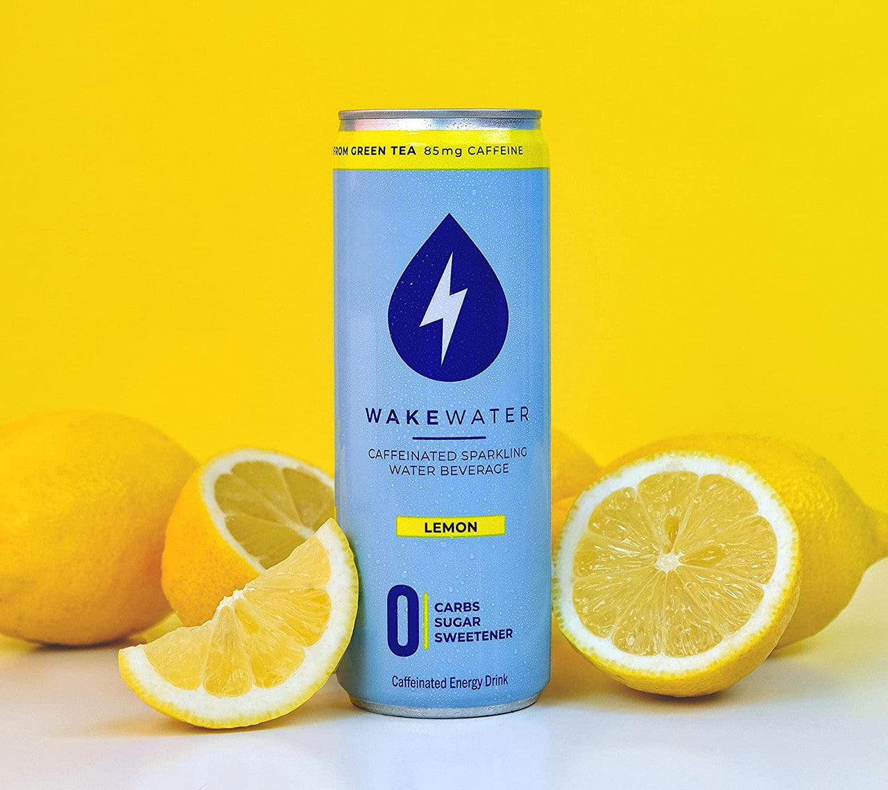 Wakewater Caffeinated Sparkling Water Beverage, Lemon Flavor, 355mL/12